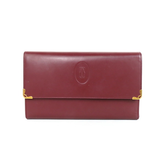 Cartier | Bags | Cartier Trifold Wallet Leather Burgundy Gold Unisex ...
